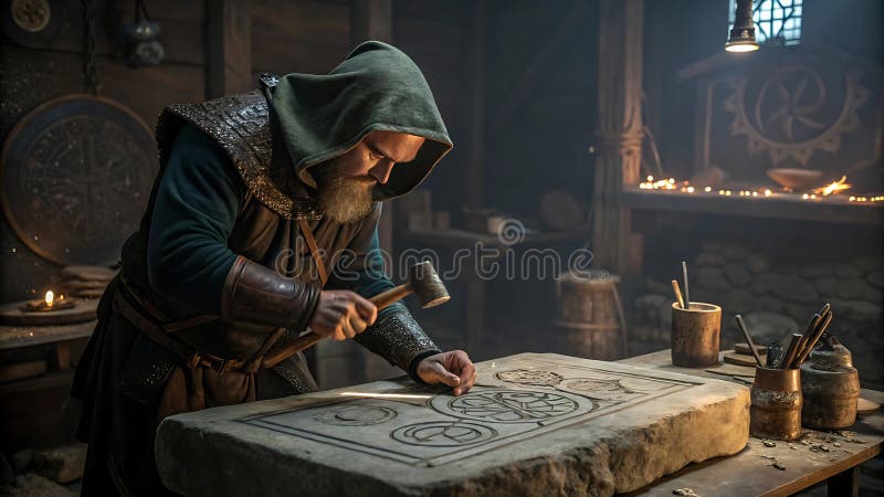 Medieval Scholar Alchemist Writing Studying Old Books Library, Stock ...