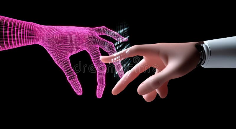 A Scene Depicting a Robot Hand and a Human Hand Touching a Global ...