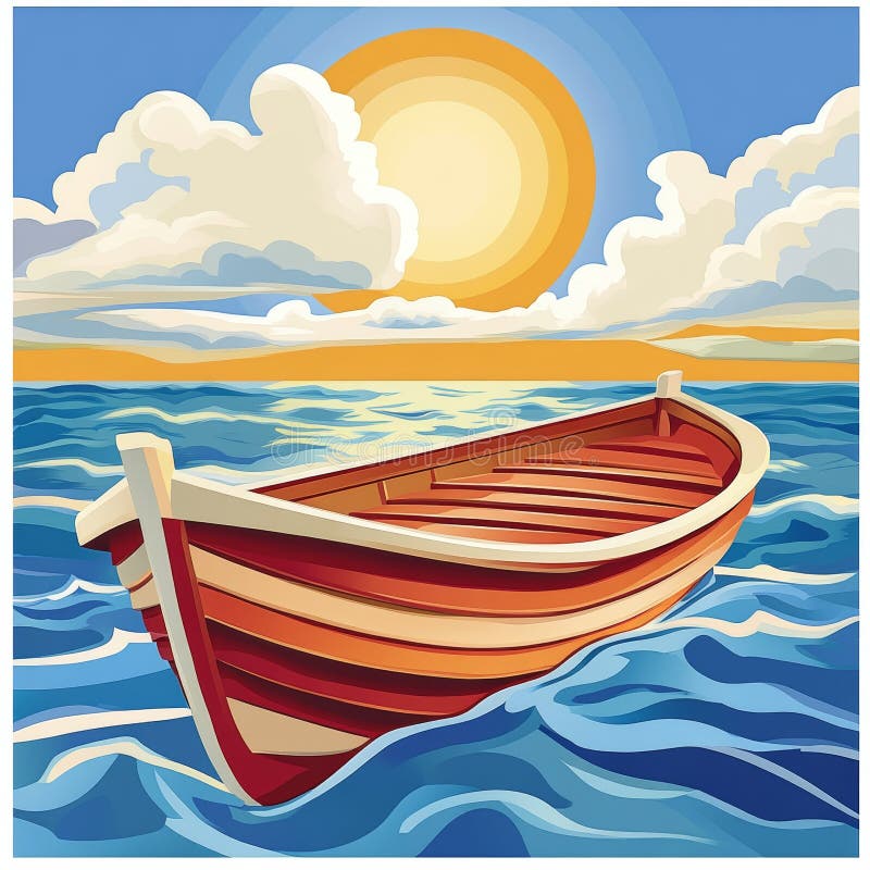 The Scene Depicts a Boat Floating in the Water, Backed by the Image of ...