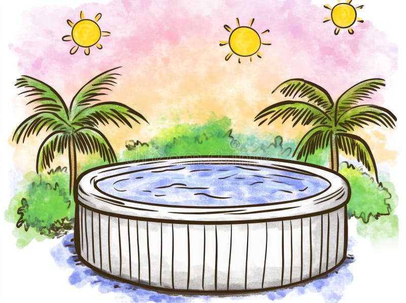 The Scene Depicts a Small Pool, Complete with a Palm Tree and a Frisbee ...