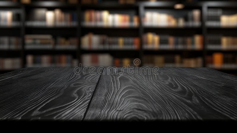 The Scene Depicts a Wooden Table Situated in a Library with Bookshelves ...