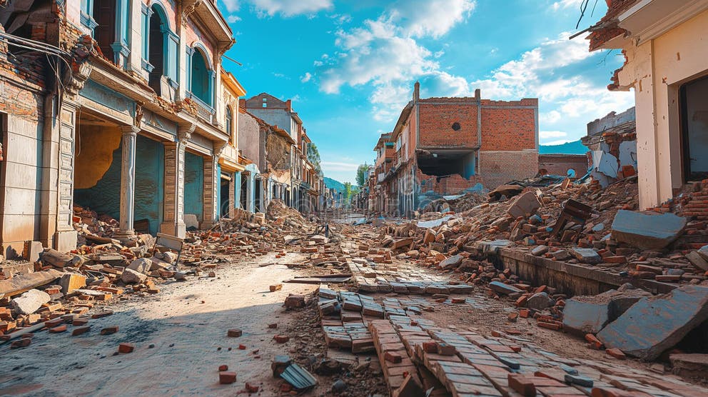 A Scene of Devastation with Collapsed Buildings and Rubble ...