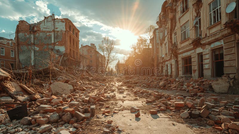 A Scene of Devastation with Collapsed Buildings and Rubble ...