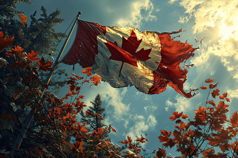 Scene Dominated by the Iconic Maple Leaf, Rendered in Striking Red ...