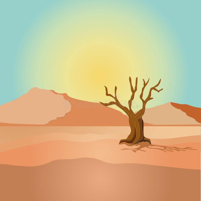 Scene with Dried Tree in Desert Field Illustration Stock Vector ...