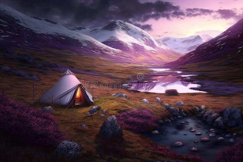 Scene from an Early Dawn at a Tent Camp in the Highlands Stock ...