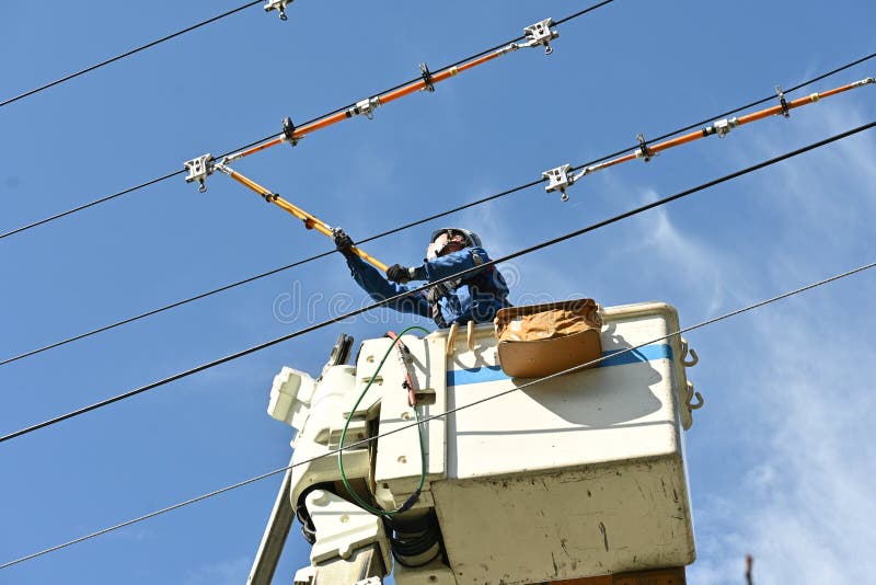 Scene of Electric Wire Construction Work. Editorial Stock Image - Image ...