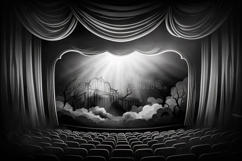 Scene from an Empty Theater with Bright Lighting and Smoke Effects ...