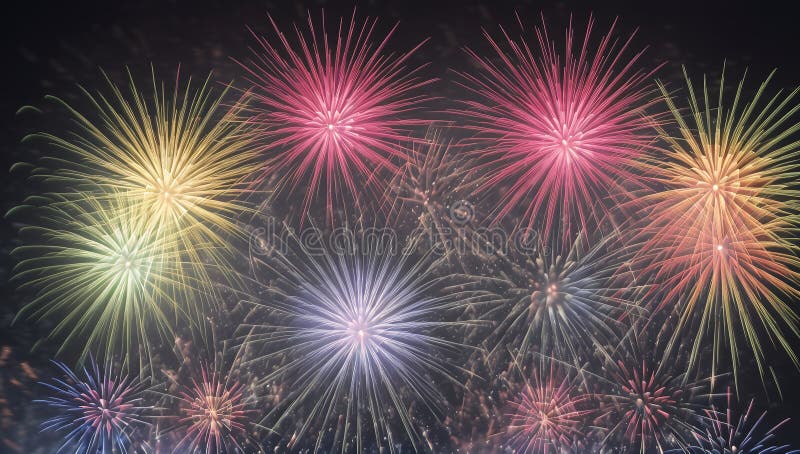 A Scene of a Fascinating Display of Colorful Fireworks in the Night Sky ...