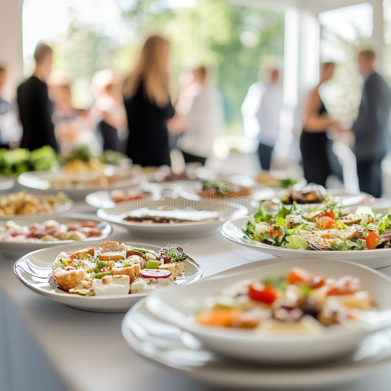 The Scene Features a Buffet Table with Tasty Food and People Blurred ...