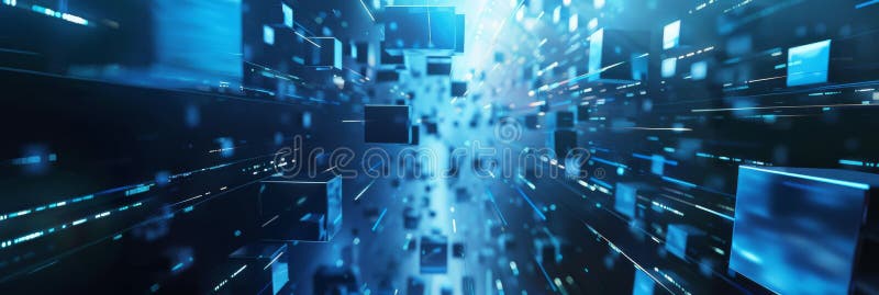 The Scene Features a Futuristic Digital Matrix with Floating Data Cubes ...