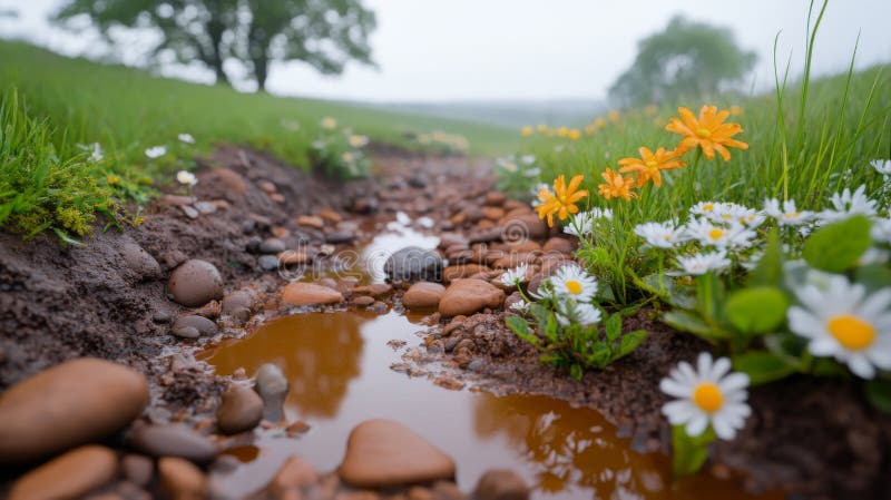 The Scene Features a Meandering Path through a Colorful Wildflower ...