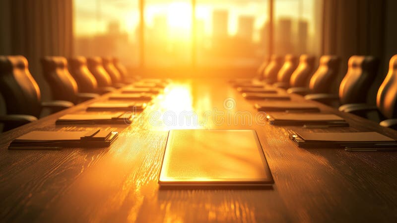 The Scene Features a Meeting Room Table, Complete with a Tablet and Pen ...