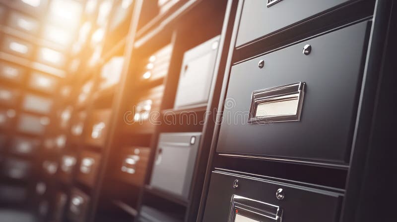 The Scene Features Metal File Cabinets at the Front and Open Digital ...