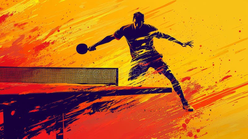 The Scene Features a Silhouette of a Table Tennis Player Against a ...