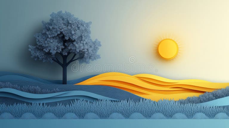 The Scene Features a Stylized Tree Standing Atop Blue and Orange Waves ...