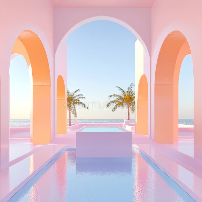 Scene Featuring Minimal Landscape Background White Pedestal Display ...