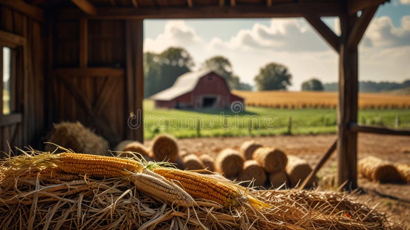 A Scene Featuring Piles of Corn, Squash, Wheat Sheaves, and Other ...