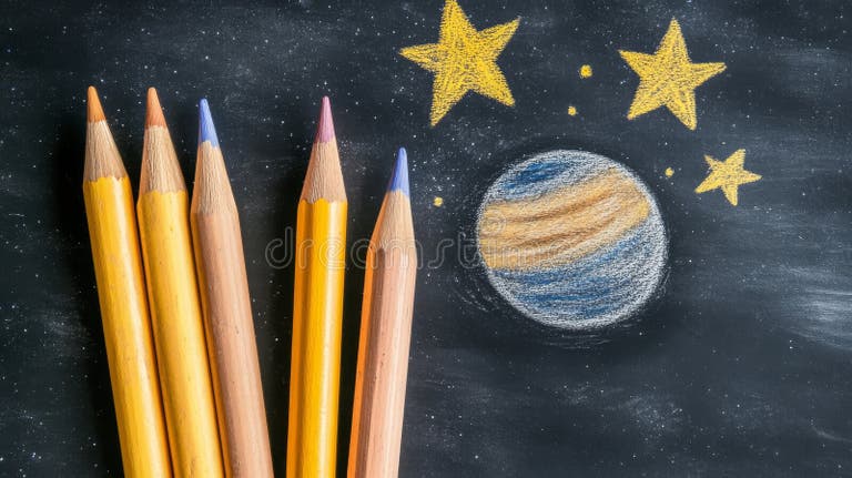 A Scene Featuring Planets, Stars, and Chalk Drawn on a Chalkboard Stock ...