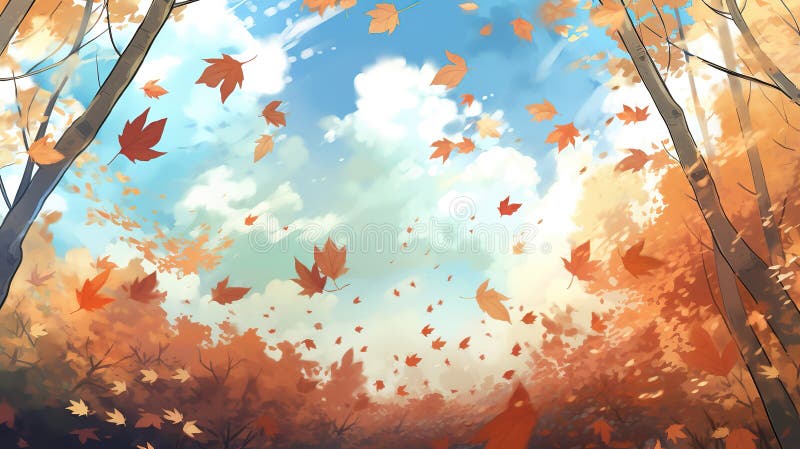 A Scene in a Forest with Falling Leaves, Anime Manga Wallpaper, Ai ...