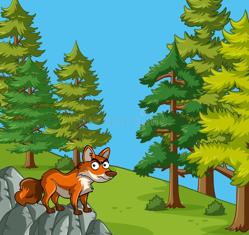 Scene with Fox Stands on the Rock Stock Vector - Illustration of ...