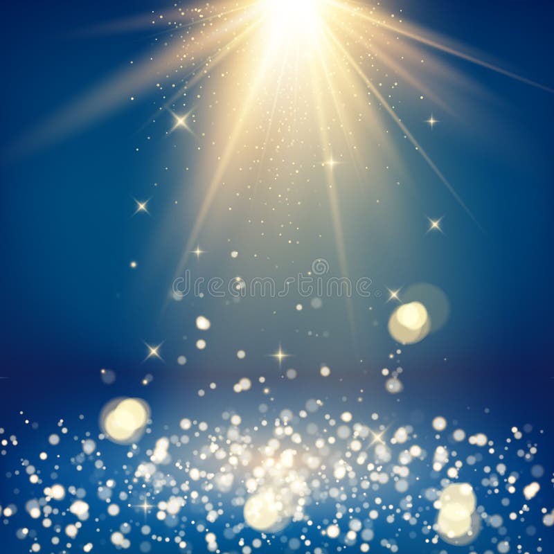 Scene with Glitter and Bokeh Effect. Light Rays and Golden Falling ...