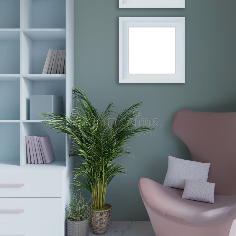 3D Rendering Modern Style Scene in Green Colors for Mockup S on White ...