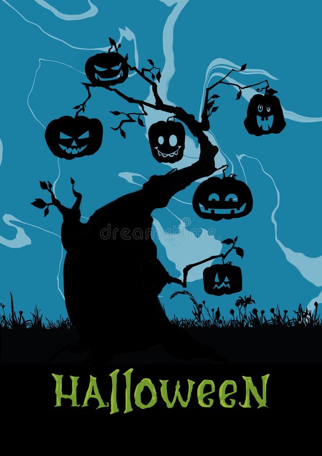 Scene with Halloween Tree 2 Stock Vector - Illustration of scene ...