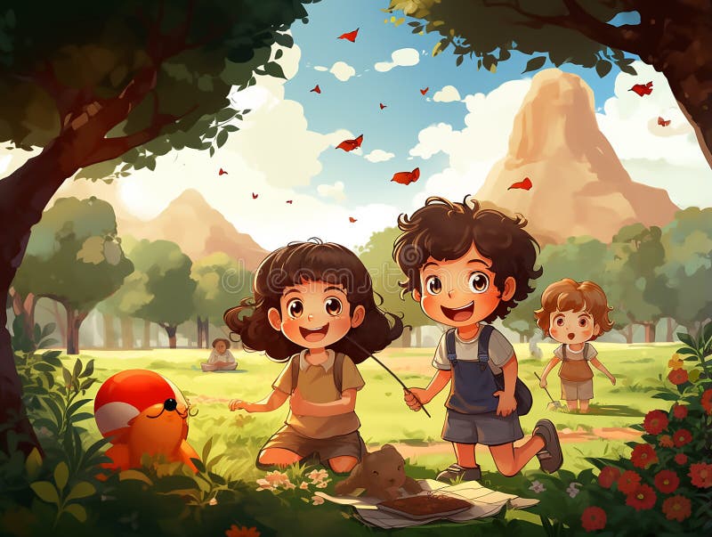 Scene with Happy Children in the Park Illustration Stock Illustration ...
