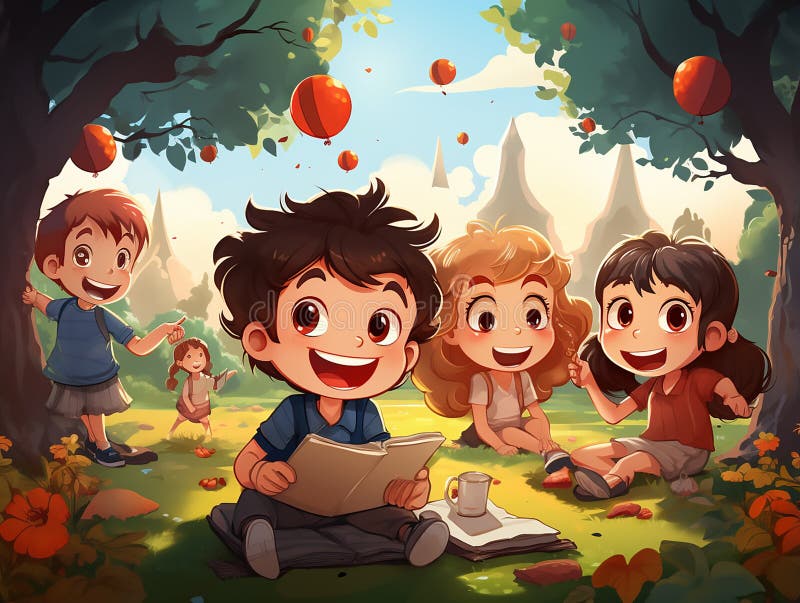 Scene with Happy Children in the Park Illustration Stock Illustration ...