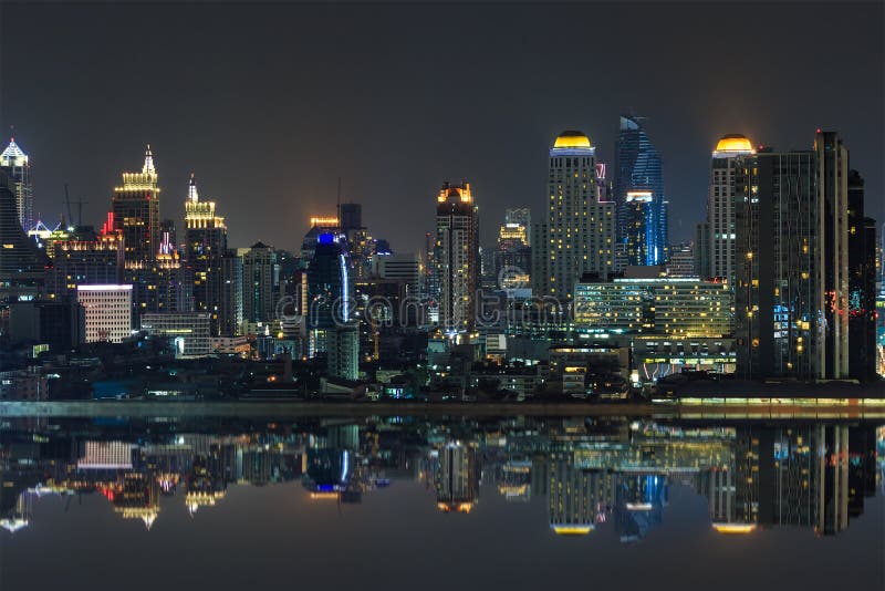 Scene of High-rise Buildings and Sky Train Railway at Dusk Stock Image ...