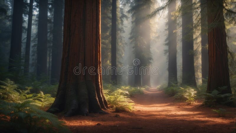 A Scene Highlighting the Beauty of Towering Redwoods in a Peaceful ...