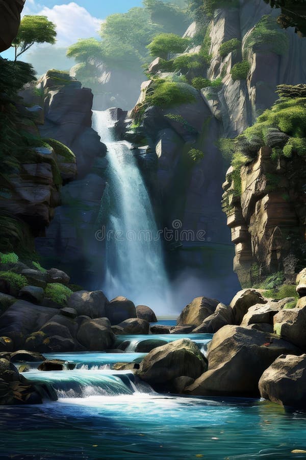 Scene Highlighting the Beauty of a Waterfall Cascading Stock ...