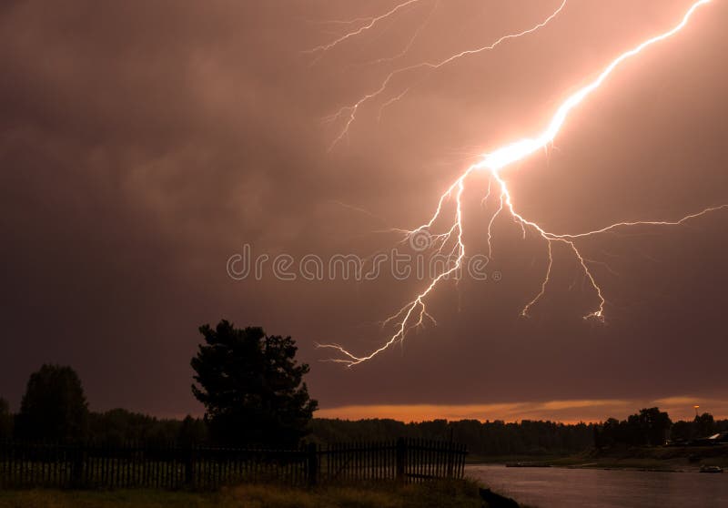 Scene with hit of lighting stock photo. Image of pechora - 85785972