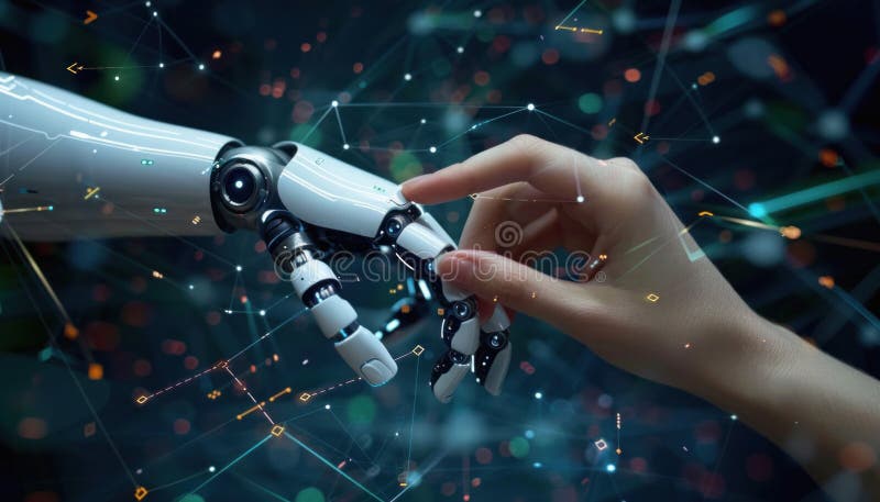 In the Scene, a Human is Making a Connection with a Robot by Touching ...