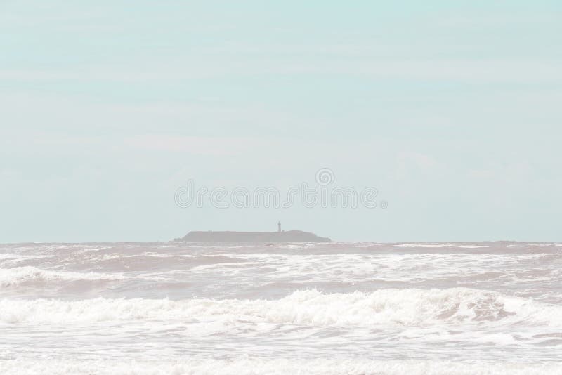 Scene of Island and Light Pole with Strong Wave in the Windy Day ...