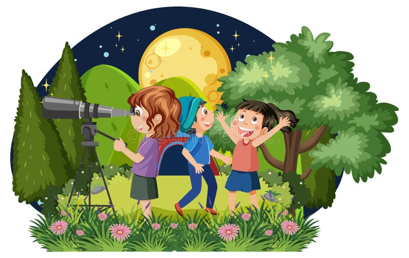 Kids Observing Sky Stock Illustrations – 141 Kids Observing Sky Stock ...