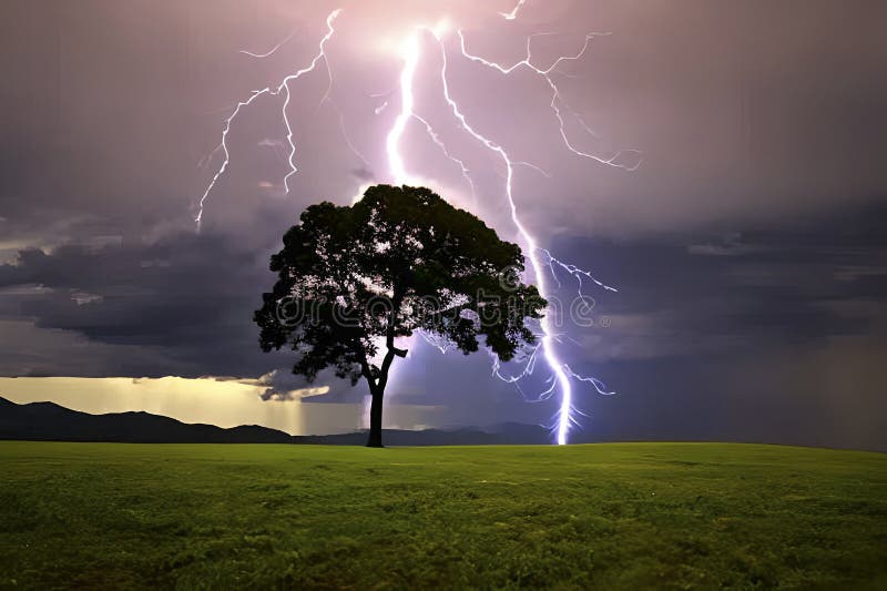 Scene of Lightning Strikes a Tree Stock Illustration - Illustration of ...