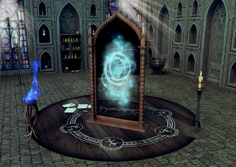 A Magical Mirror in a Witchcraft Temple. Stock Illustration ...
