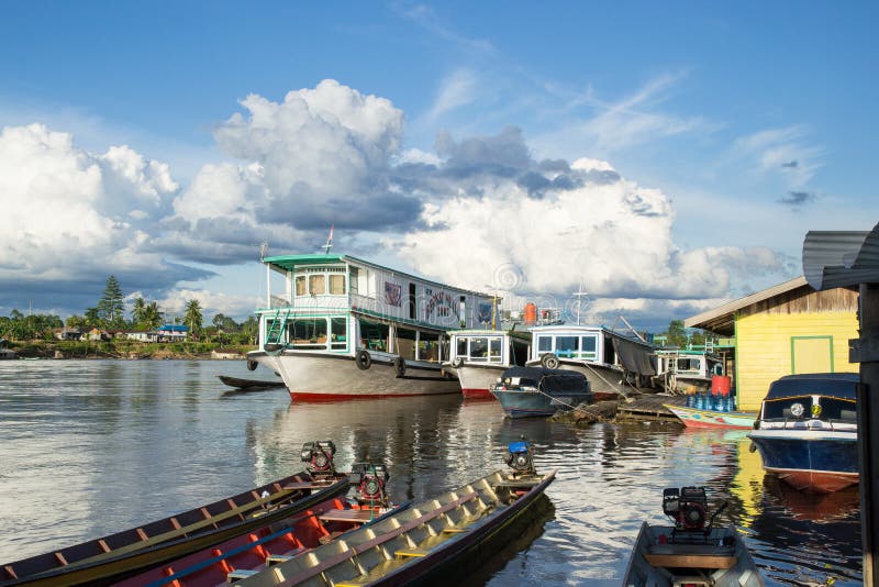 Indonesia - Village on the Mahakam River, Borneo Stock Image - Image of ...