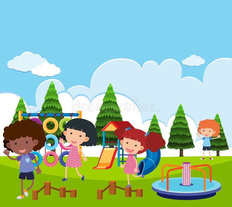 Scene with Many Kids Playing in the Park Stock Vector - Illustration of ...