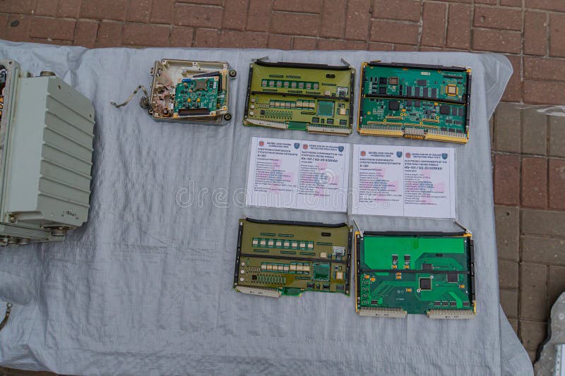 A Scene of Military Equipment Components on a Cloth, Possibly Related ...