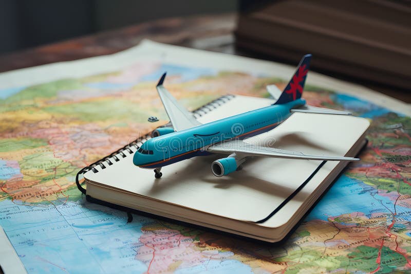 Scene Model Plane on Notebook Amidst Map Inspires Wanderlust for Travel ...