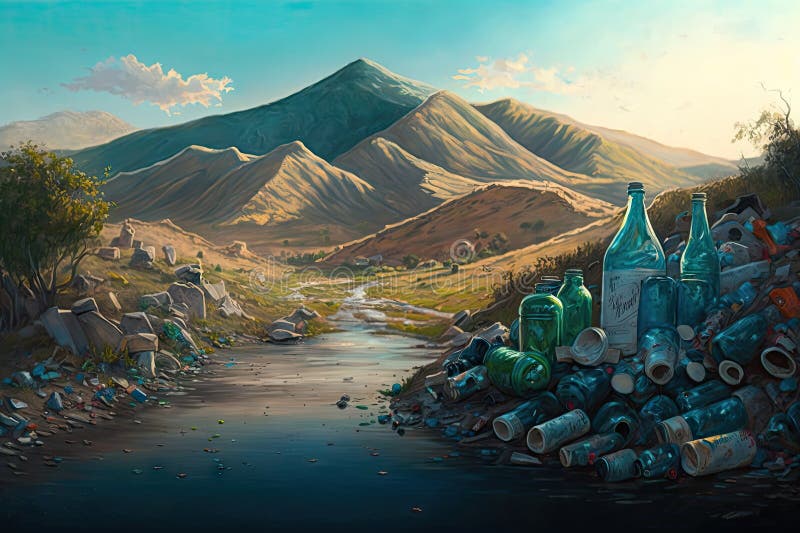 Scene of Mountain View with Plastic Bottles and Other Trash Littering ...