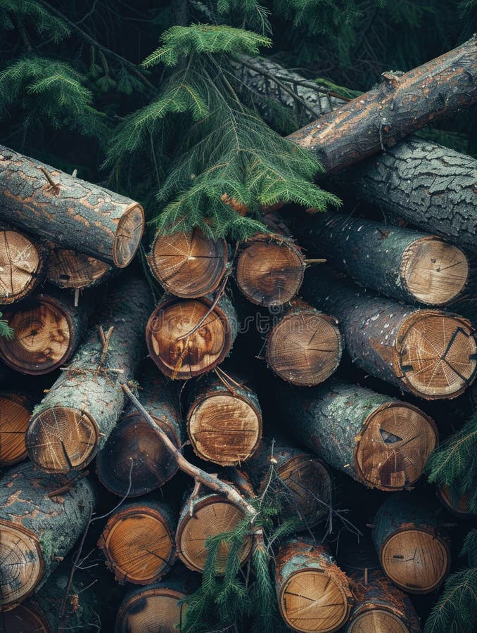 Cut Down Trees in Forest stock image. Image of timber - 376934579