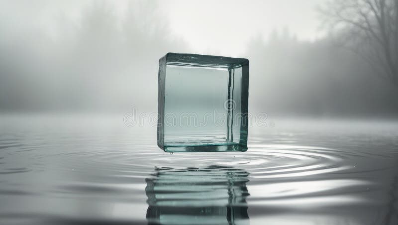 Scene with a Mysterious Glass Block Over the Water Stock Photo - Image ...