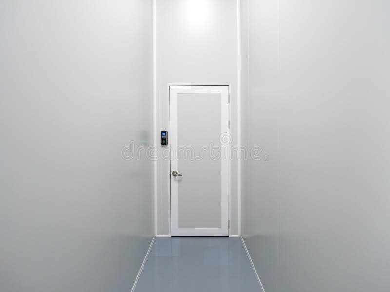 Scene of Narrow Corridor with Finger Scanner of Entrance Door Room and ...