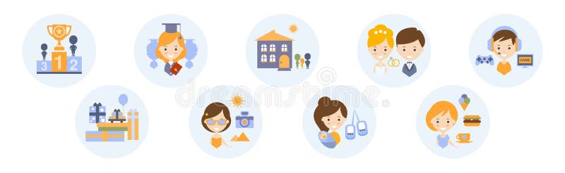 Scene of People Life Flat Icon Colorful Vector Set Stock Vector ...