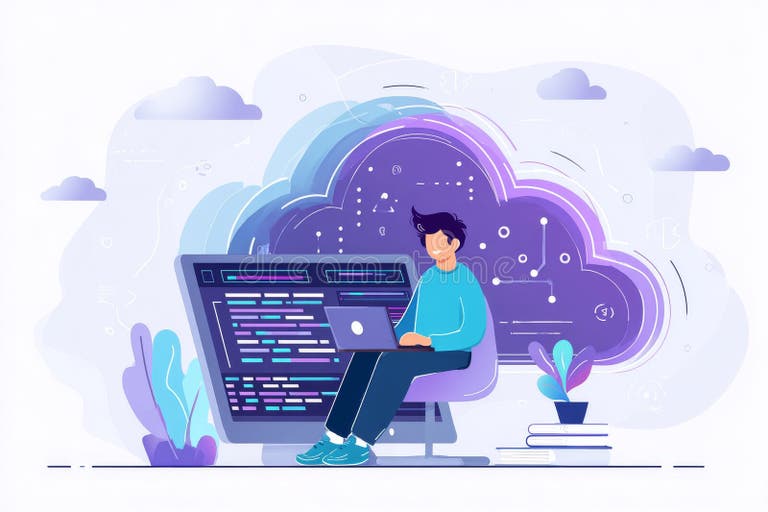 In the Scene, a Person is Coding on Their Laptop with an Oversized ...