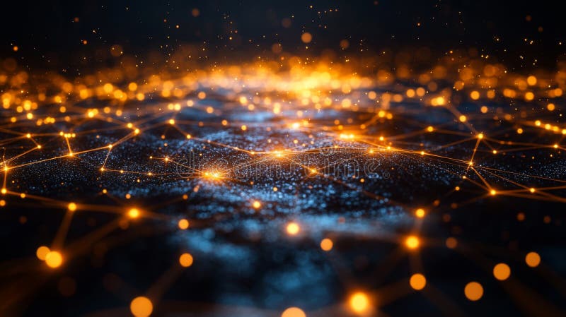 An Orange-lit Digital Network on a Dark Background Highlights ...